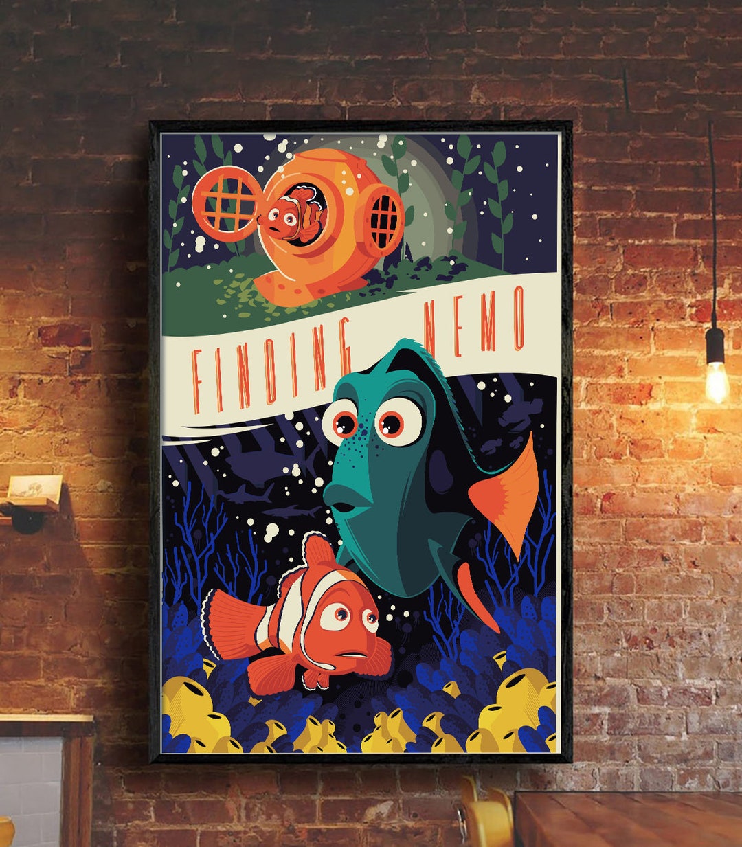 Vintage Finding Nemo Movie Poster, Dory and Nemo Poster, Vintage Disney ...