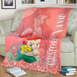 Personalized Name Princess Ariel Baby Blanket, Disney Princess Ariel ...