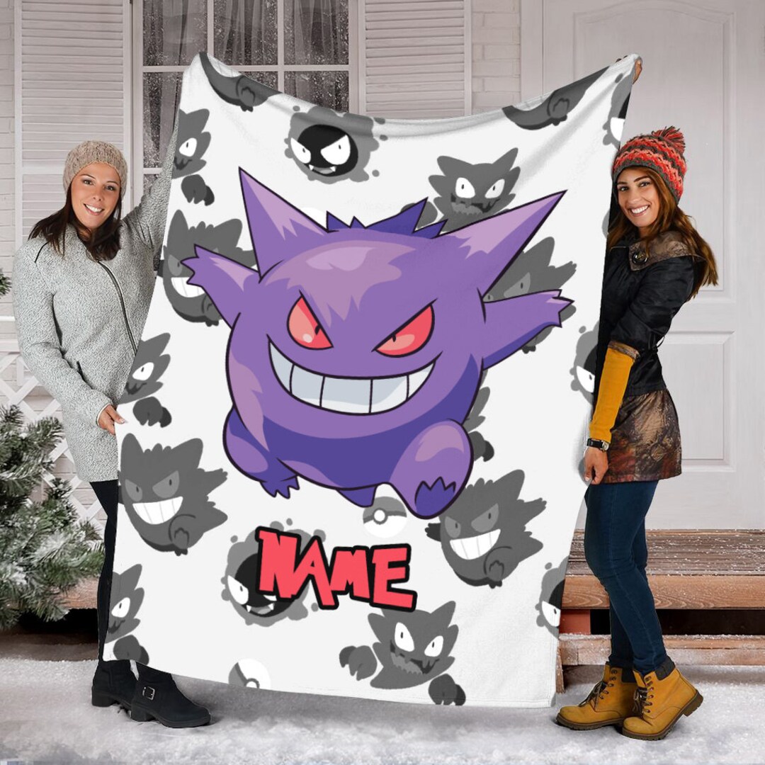 Personalized Name Gengar Blanket, PKM Gengar Fleece Mink Sherpa Blanket ...