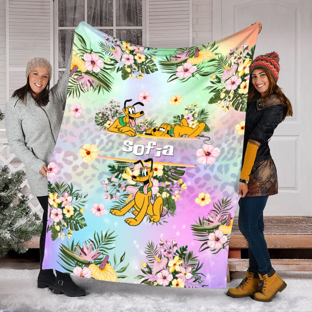 Personalized Name Disney Pluto Flower Blanket, Funny Pluto Fleece Mink ...