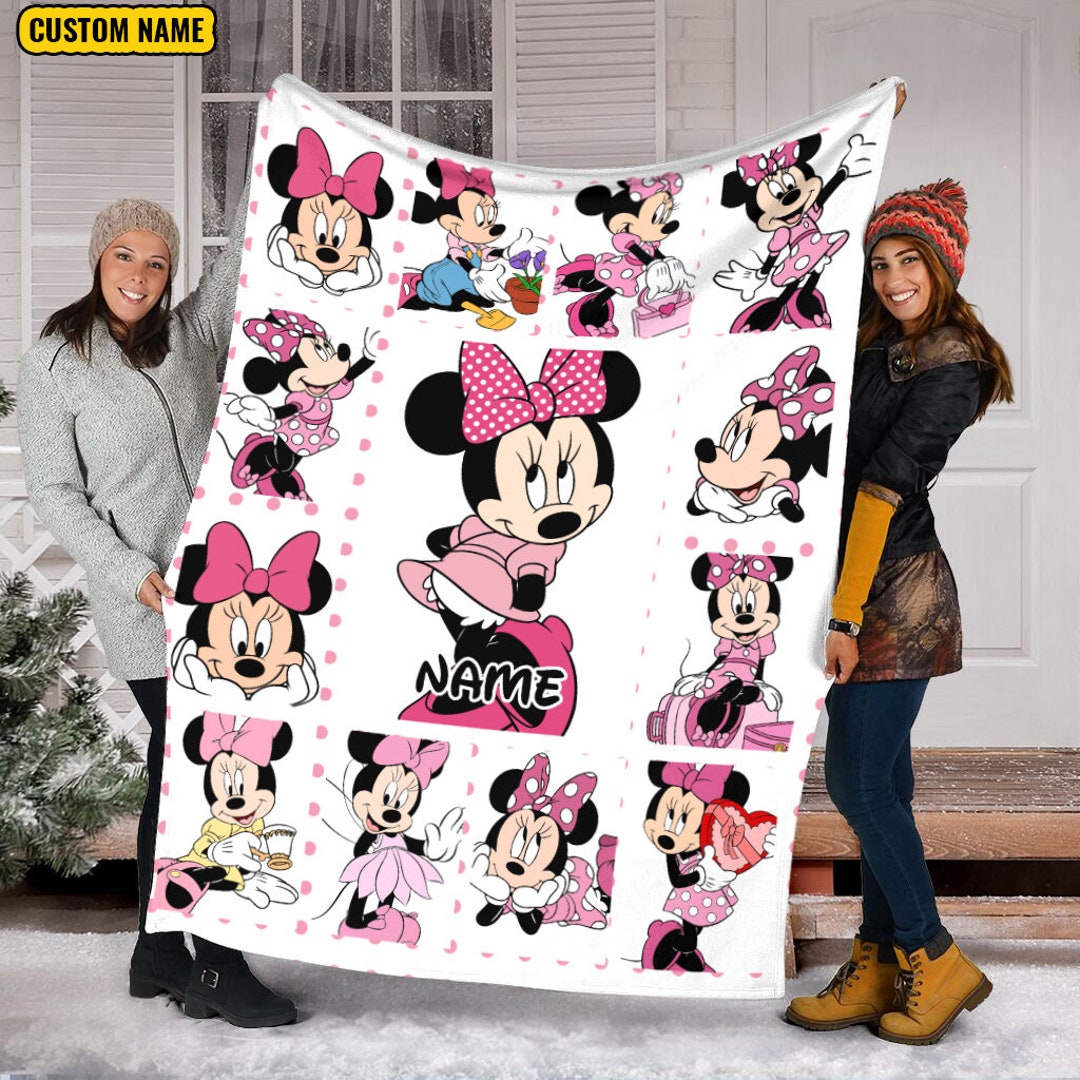Personalized Name Minnie Mouse Blanket, Cute Minnie Fleece Mink Sherpa ...
