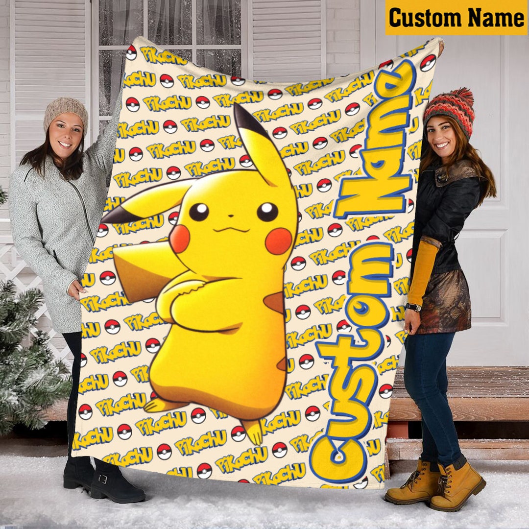 Custom Name Pikachu Blanket , PKM Pikachu Fleece Mink Sherpa Blanket ...