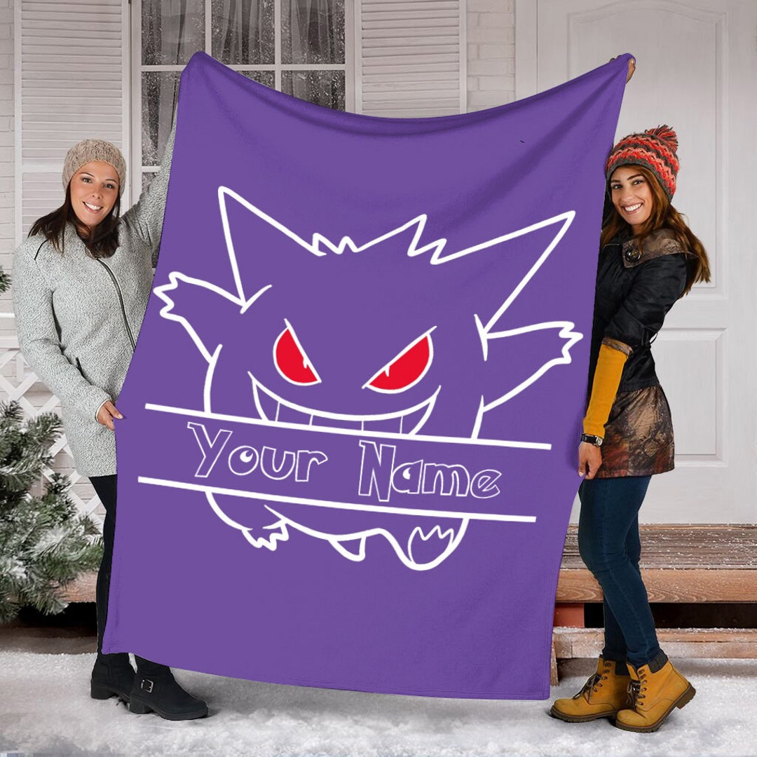 Custom Name Gengar Blanket, PKM Gengar Fleece Mink Sherpa Blanket ...