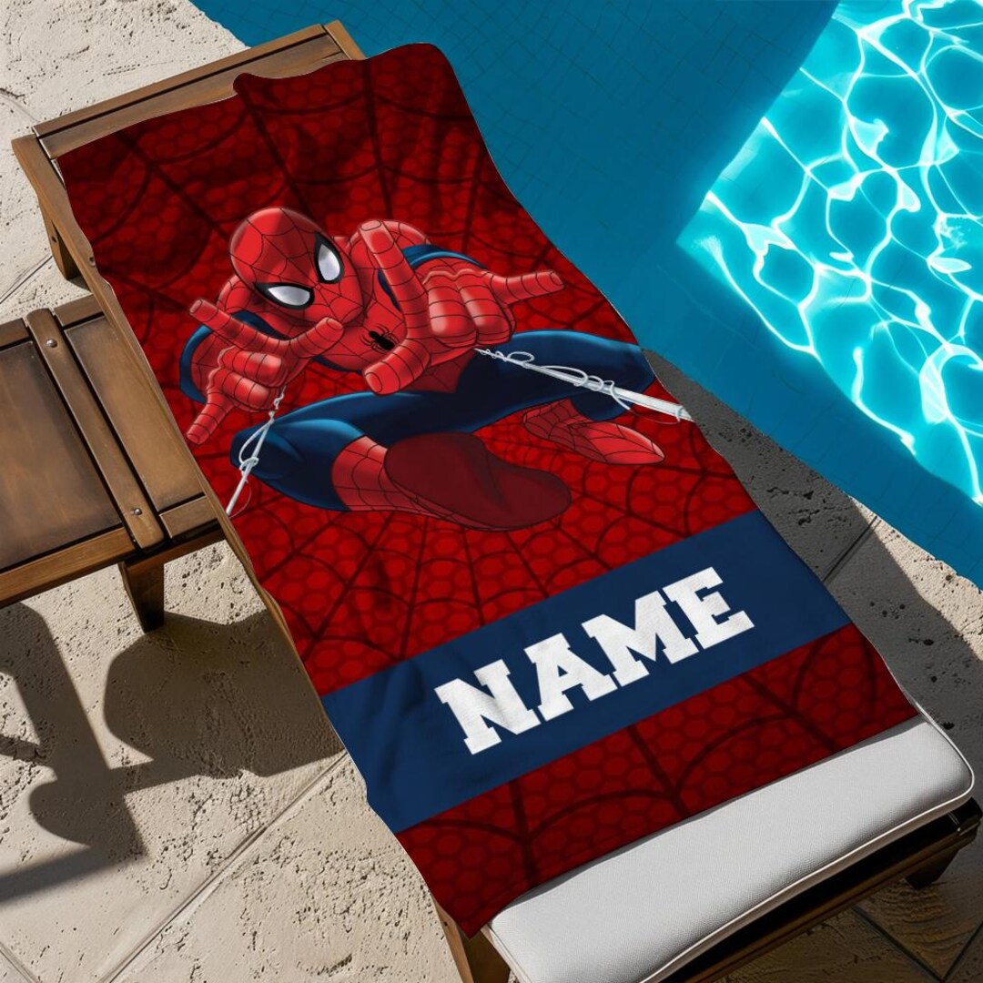 Custom Name Spiderman Beach Towels, Spider Bath Towel, Spiderweb Pool ...