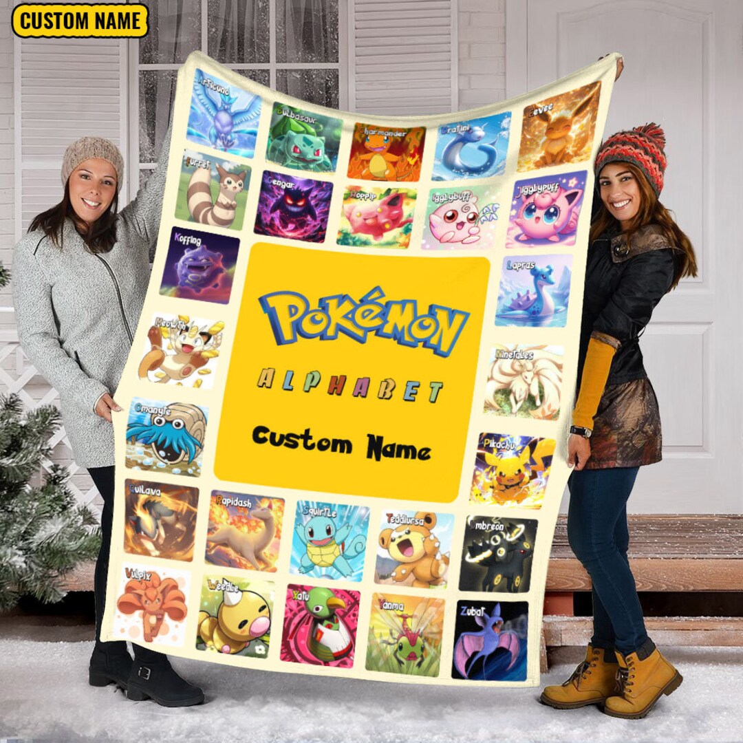 Personalized Name PKM Alphabet Blanket, PKM Anime Fleece Mink Sherpa ...