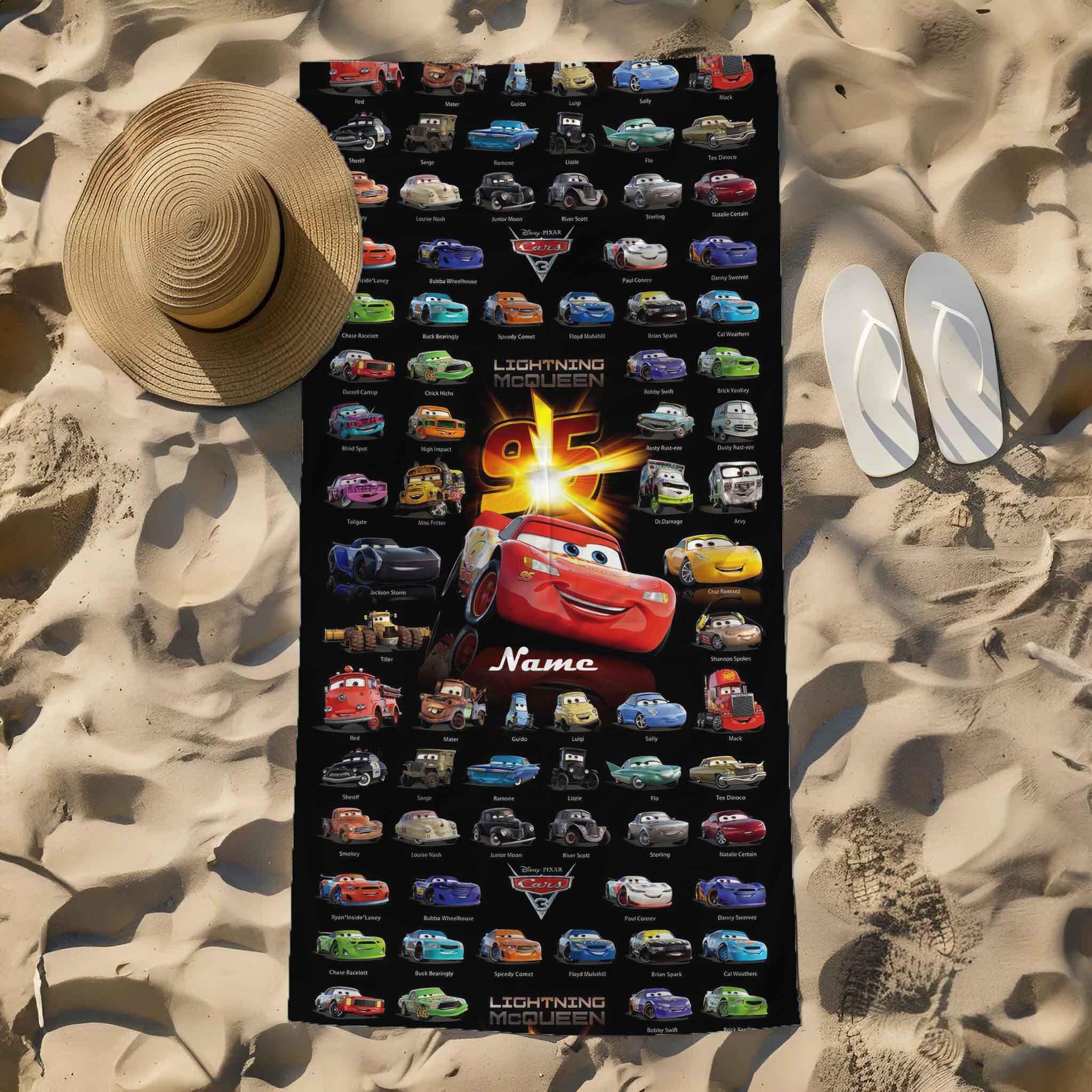 Personalized Name Disney Cars Characters Beach Towel, Lightning Mcqueen ...