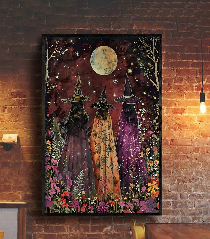 Beautiful Three Witches Coven Amongst the Wildflowers Poster, Witchy ...