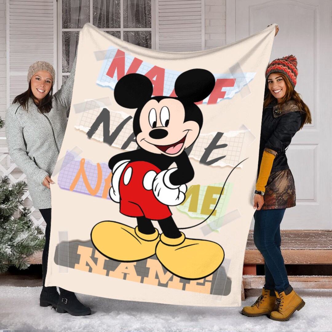 Personalized Name Disney Mickey Blanket, Cute Mickey Fleece Mink Sherpa ...