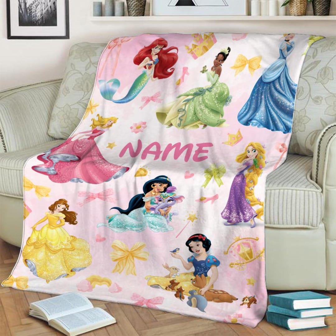 Personalized Coquette Bow Disney Princess Blanket, Disney Characters ...