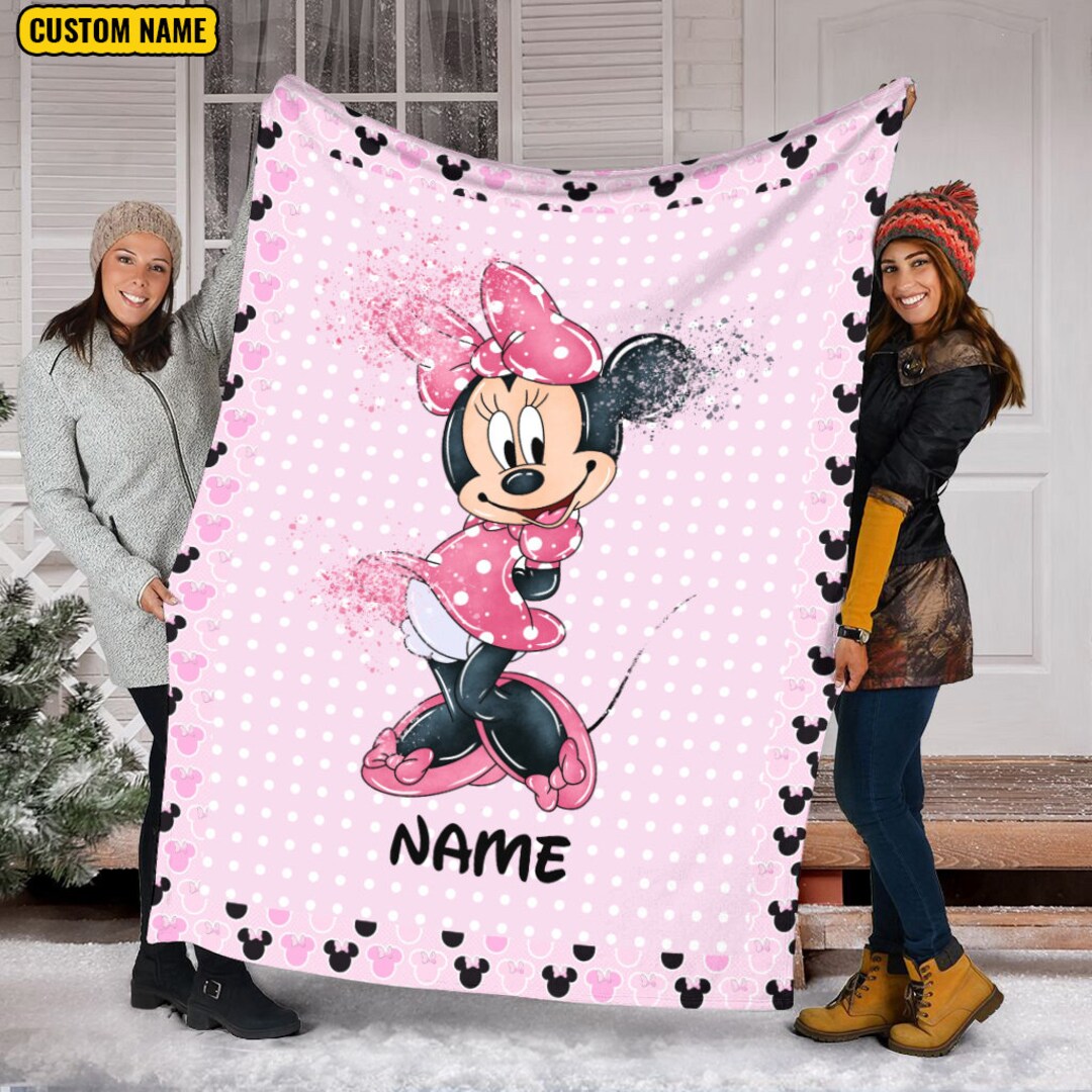 Personalized Name Cute Minnie Blanket, Disney Minnie Fleece Mink Sherpa ...