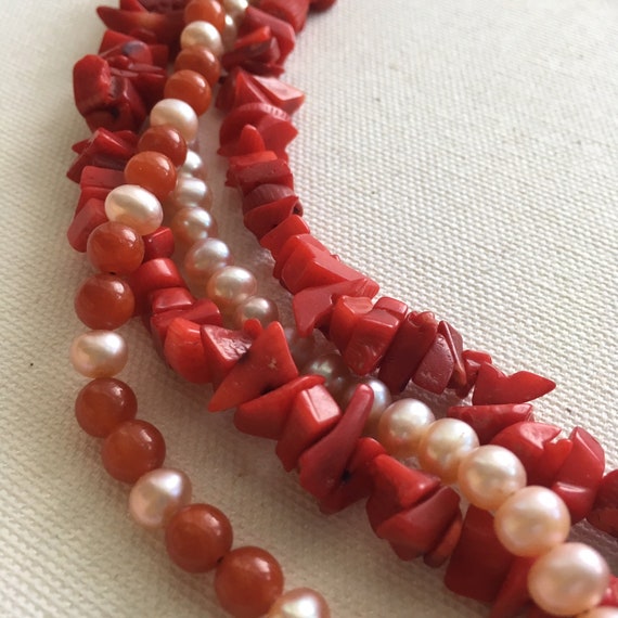 Genuine Red Coral and Freshwater Pearls Multi Strand … - Gem