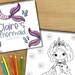 Cute Mermaid Coloring Pages for Kids, Mermaids Digital Stamp, Black and ...