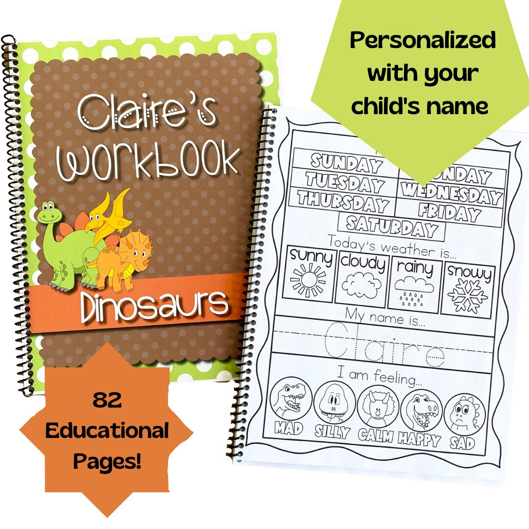 Personalized Preschool Workbook Dinosaur Theme - Toddler Morning ...