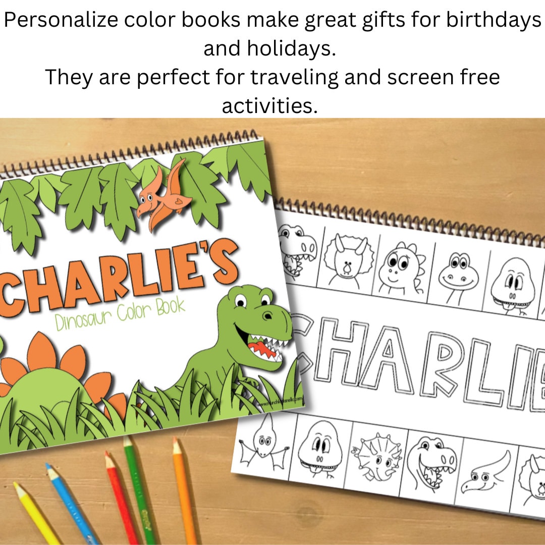 Personalized Children's Dinosaur Color Book for Boys & - Etsy
