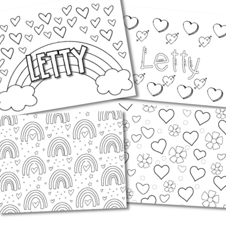 Personalized Kids Coloring Book – Hearts & Unicorns, 52 Pages - Etsy