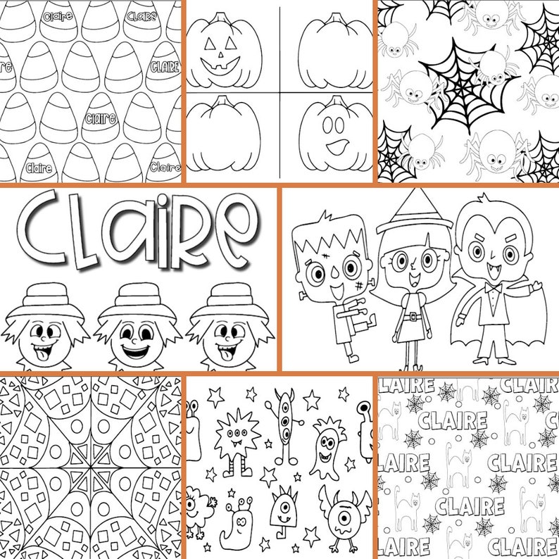 Personalized Kids Coloring Book Cute Halloween Coloring | Etsy