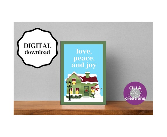 Printable Christmas Cards Happy Holidays Card Love Peace Joy - Etsy