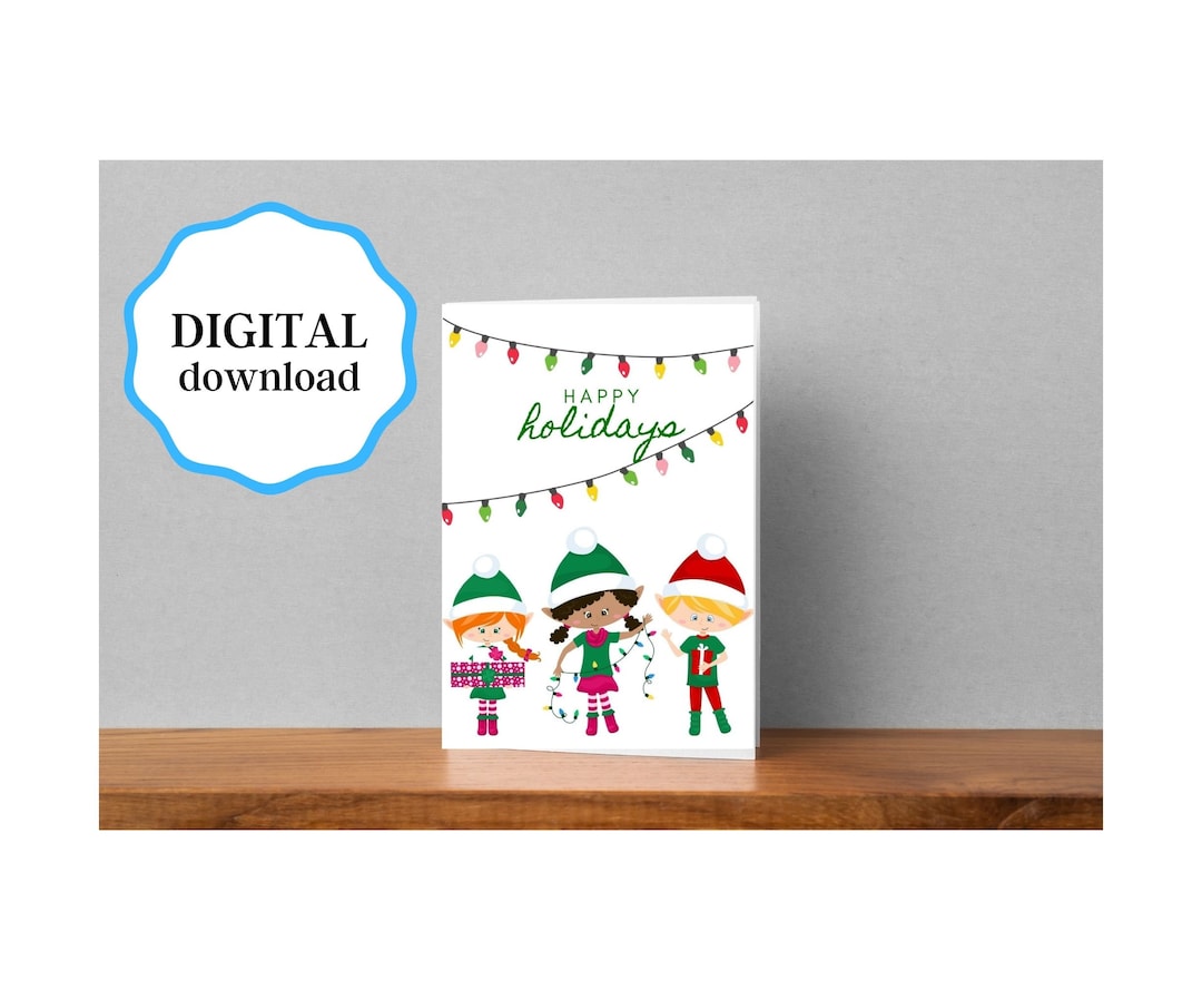Printable Christmas Cards, Happy Holidays Card, Elves Happy Holiday ...