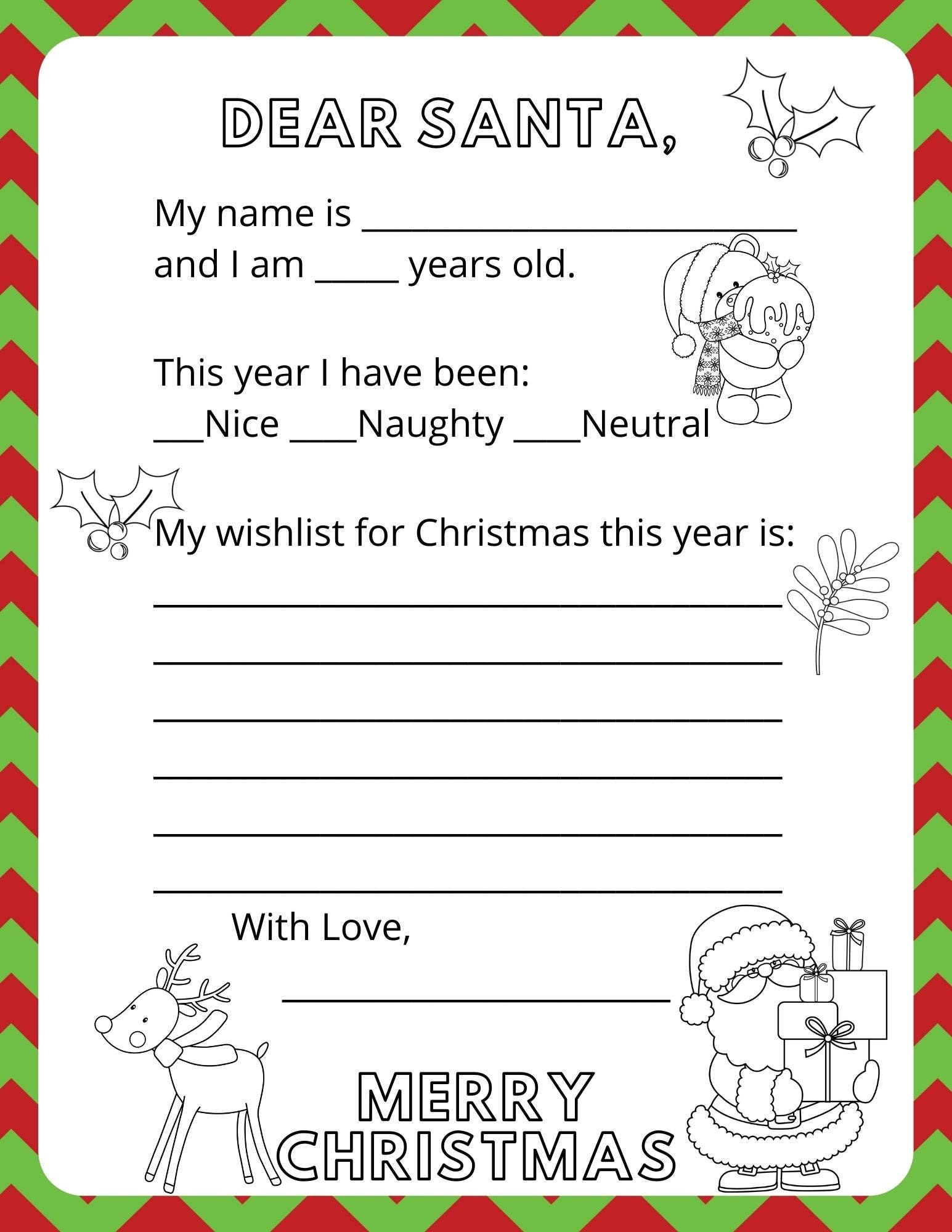 Printable Letter to Santa Coloring Page: Kids Christmas Wish List (PDF ...