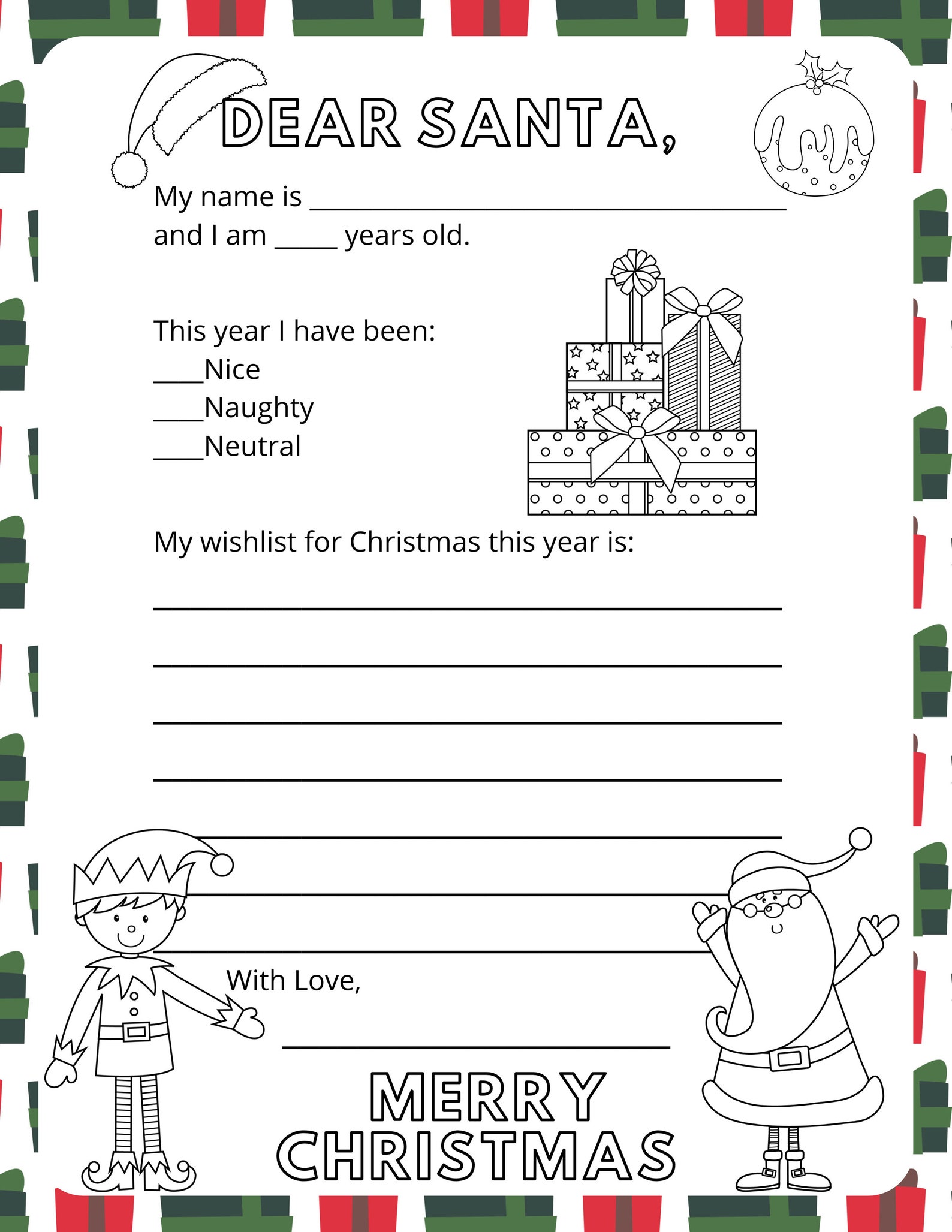 Printable Letter to Santa - Kids Christmas Wish List Coloring Page - Etsy