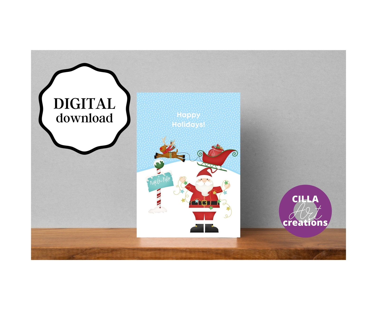 Santa Holiday Card, Printable North Pole Theme (PDF Download) - Etsy