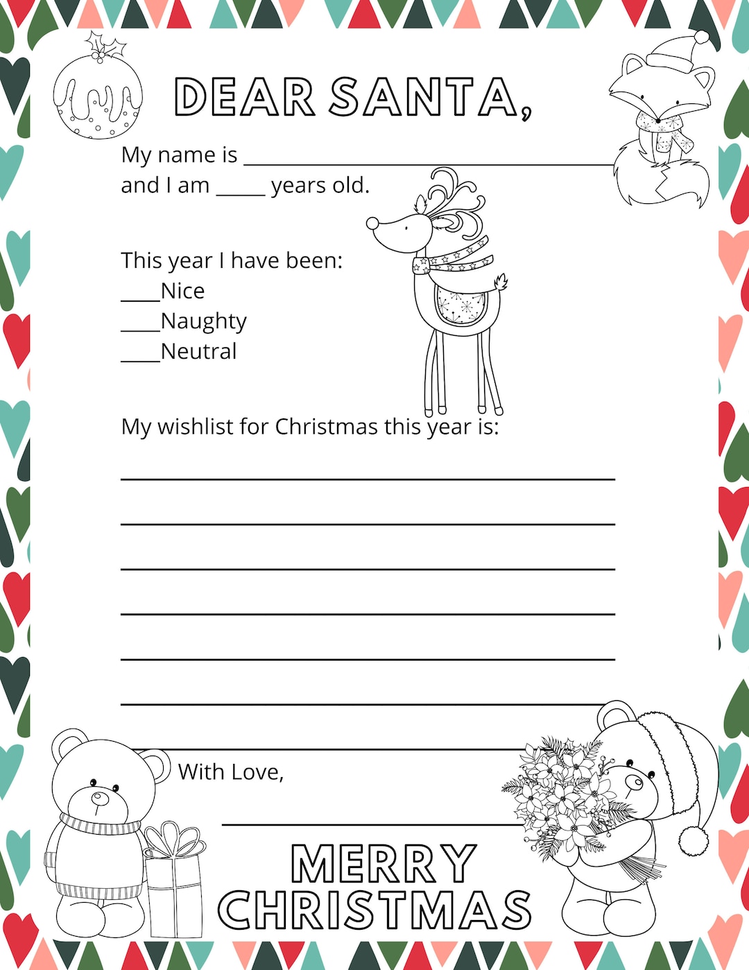 Letter to Santa Coloring Page: Printable Christmas Wish List - Etsy