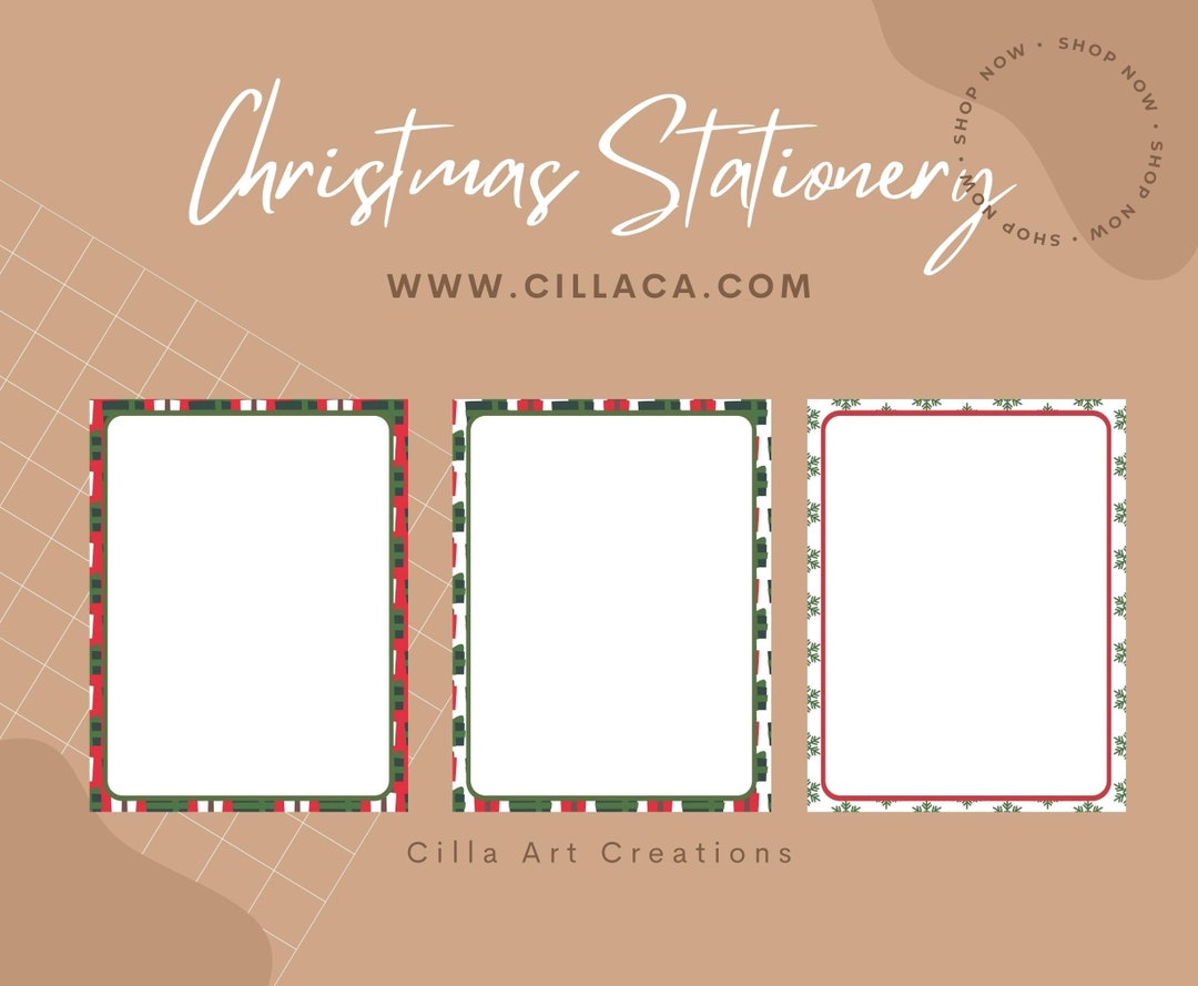 Holiday Letter Paper, Red & Green Christmas Stationery (8.5x11 Digital ...