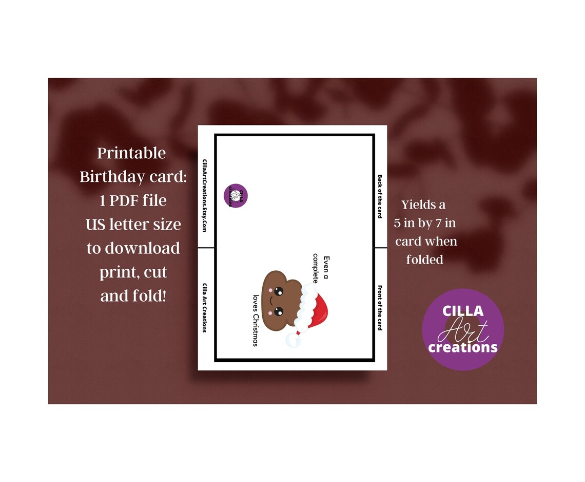 Christmas Card: Funny Poop Emoji Design - Printable 5x7 Folded - Etsy