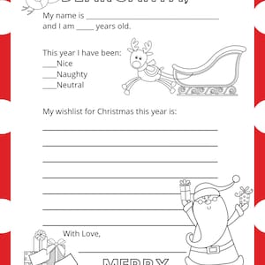 Letter to Santa Coloring Page: Printable Christmas Wish List (PDF) - Etsy
