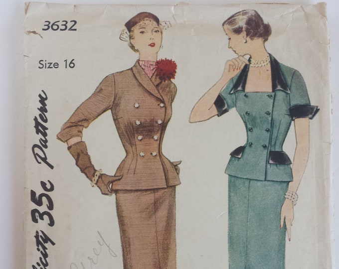1950s Simplicity Vintage Sewing Pattern 3632 ca. 1951 Misses' Two-piece ...