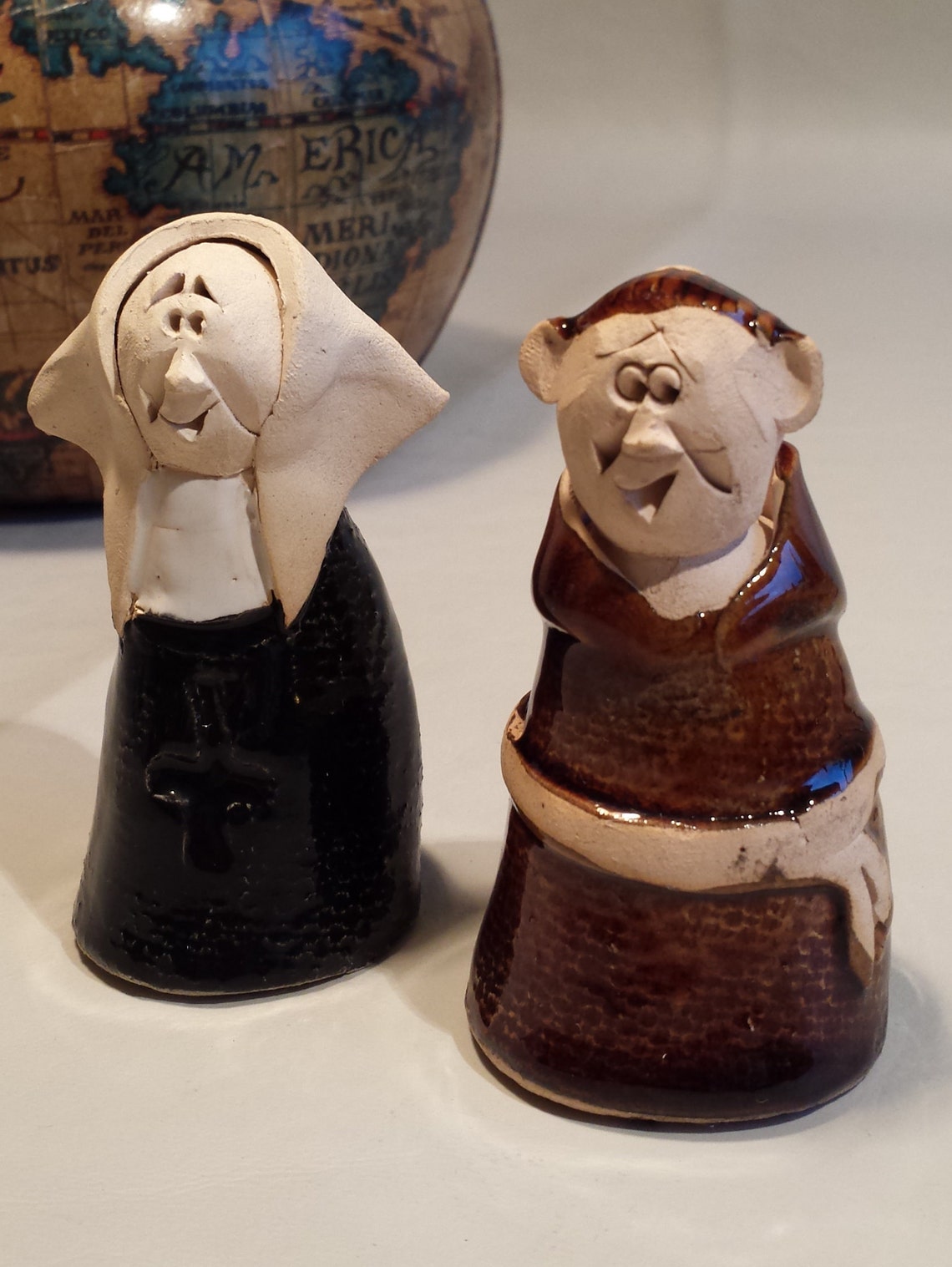 Vintage Clay Terracotta Glazed Pair Monk and Nun Adorable Duo ...