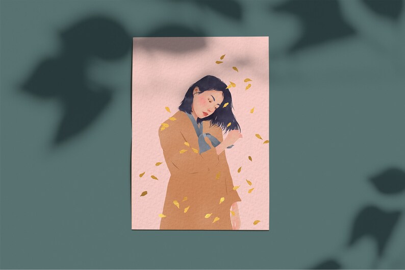 Printable Blush Woman Digital Illustration, Gold Leaf Foil Design, Wall ...