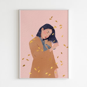 Printable Blush Woman Digital Illustration, Gold Leaf Foil Design, Wall ...