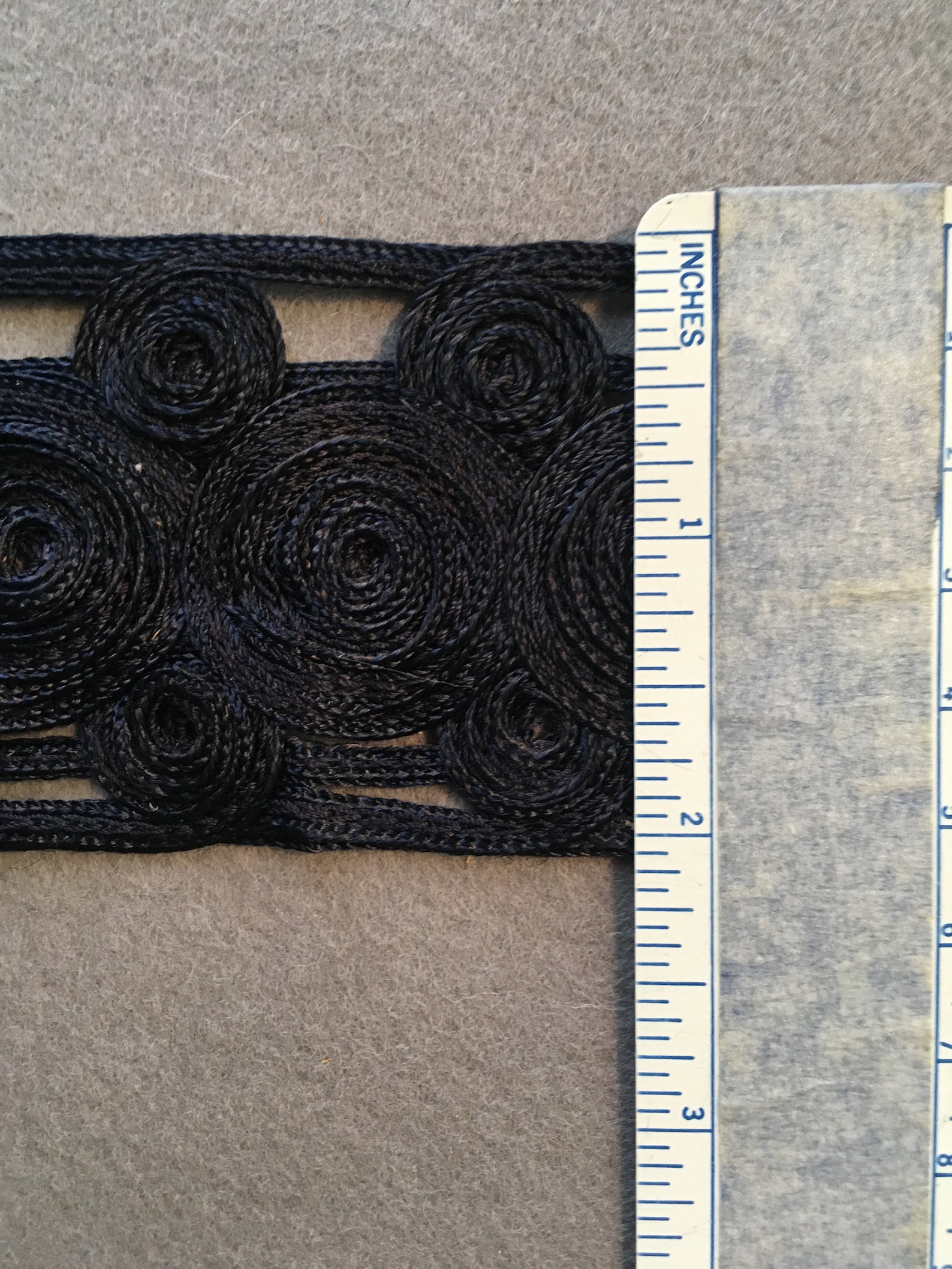 Vintage Rayon Trim With Circular Motif. 2" Wide, in Black or Navy Blue ...