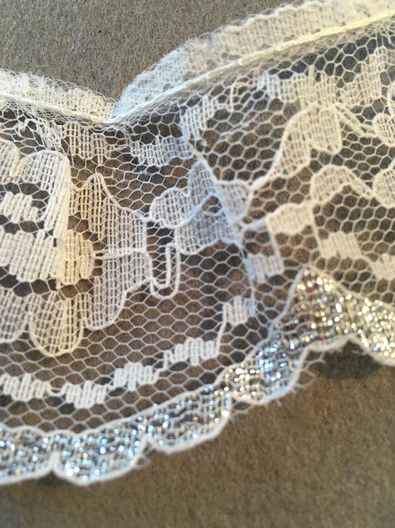 Off-white Pre-gathered Nylon Acetate Lace With Silver Mylar - Etsy