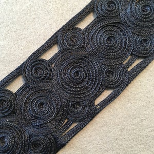 Vintage Rayon Trim With Circular Motif. 2" Wide, in Black or Navy Blue ...