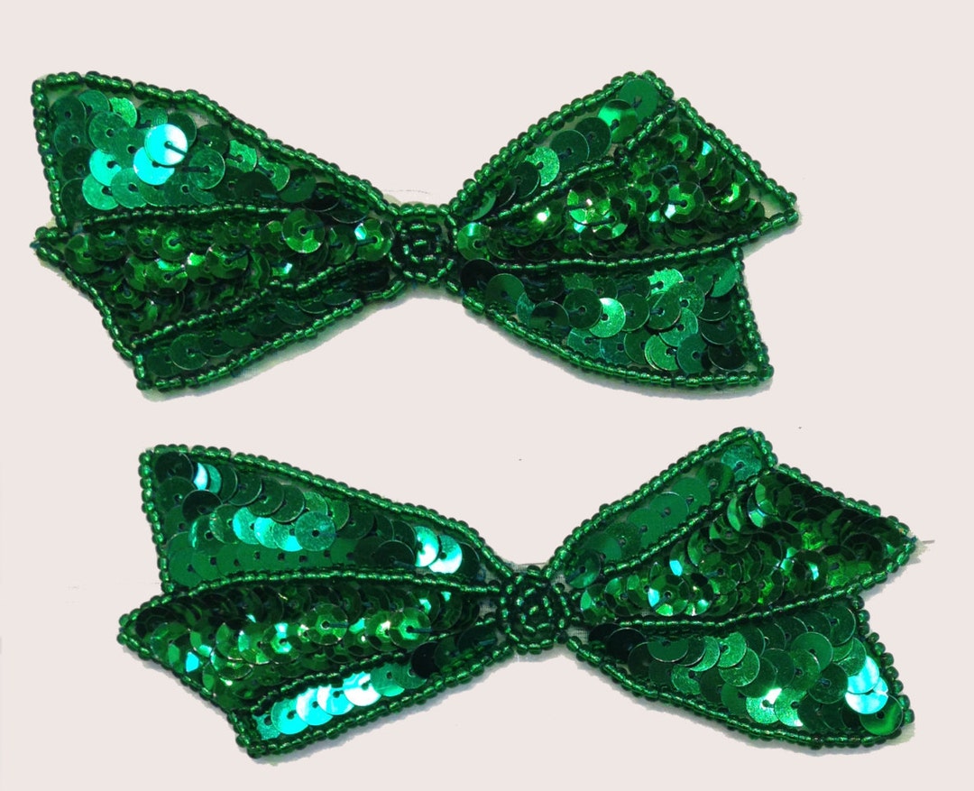Emerald Green Bows, Made of Sequins and Beads, 4" X 1.5", 2 Bows per ...