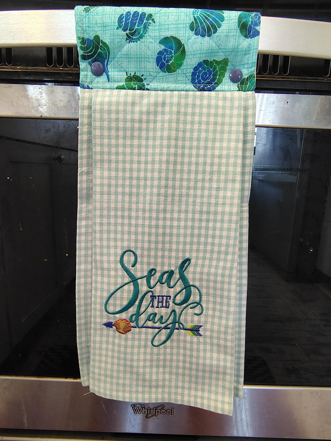 Hanging Kitchen Oven Door Towel, Snap on Top, Coastal Decor, Seas the ...