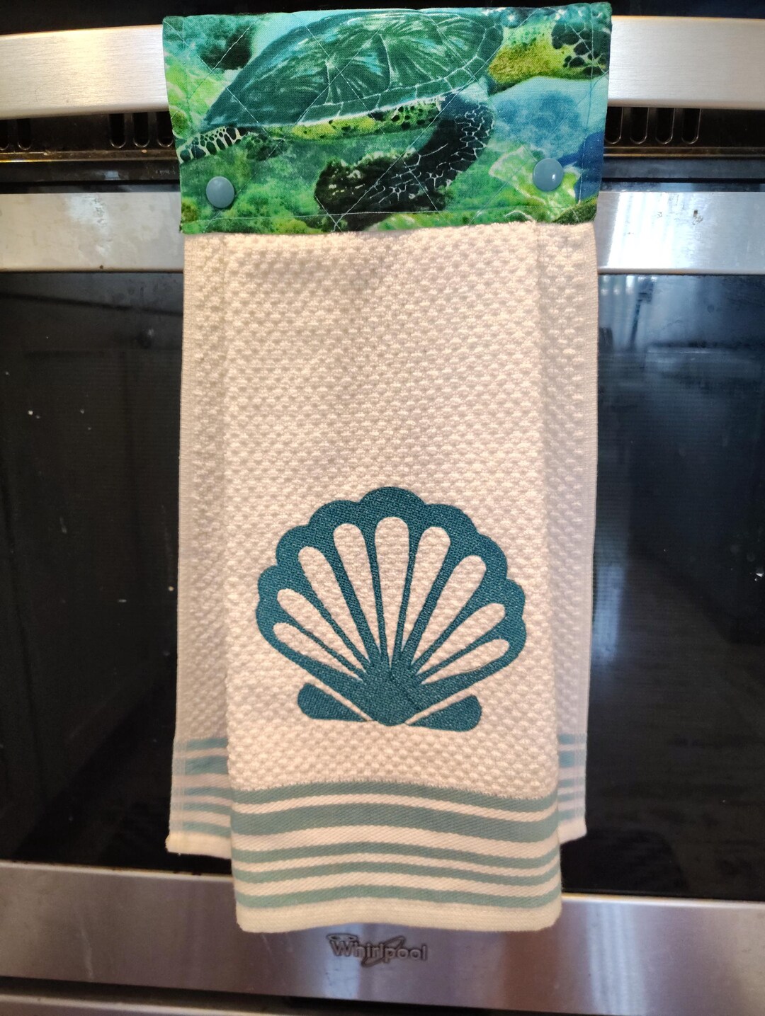 Hanging Kitchen Oven Door Towel, O Snap on Top, Coastal Decor, Shell ...