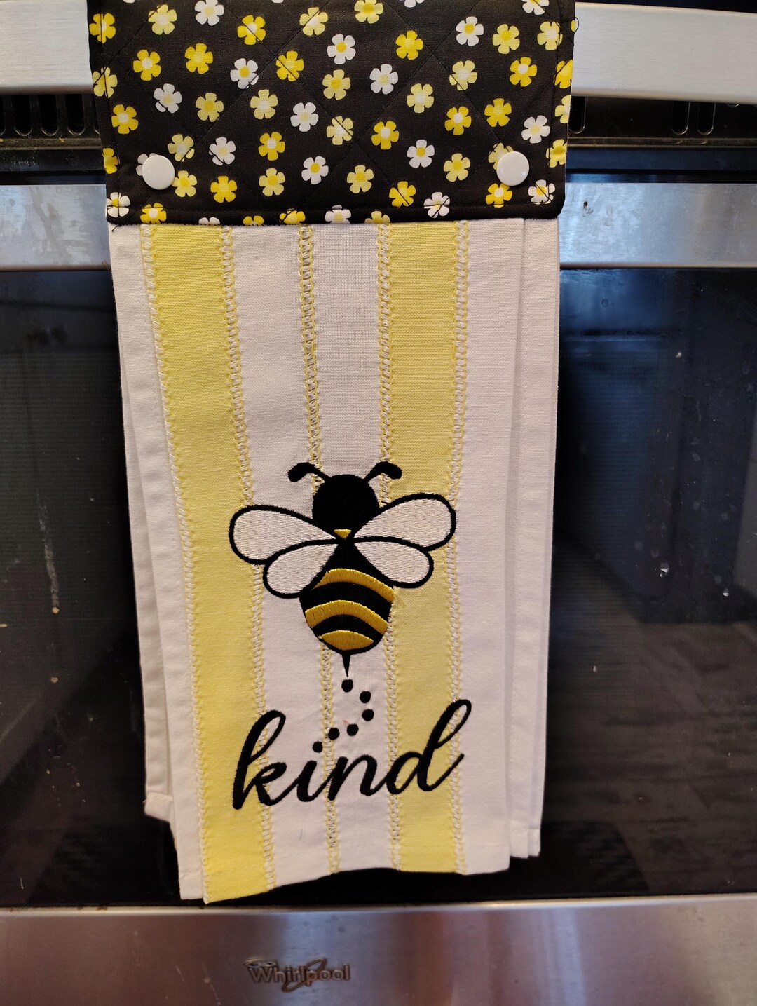 Hanging Kitchen Oven Door Towel, Snap on Top, Embroidered Towel, Bee ...