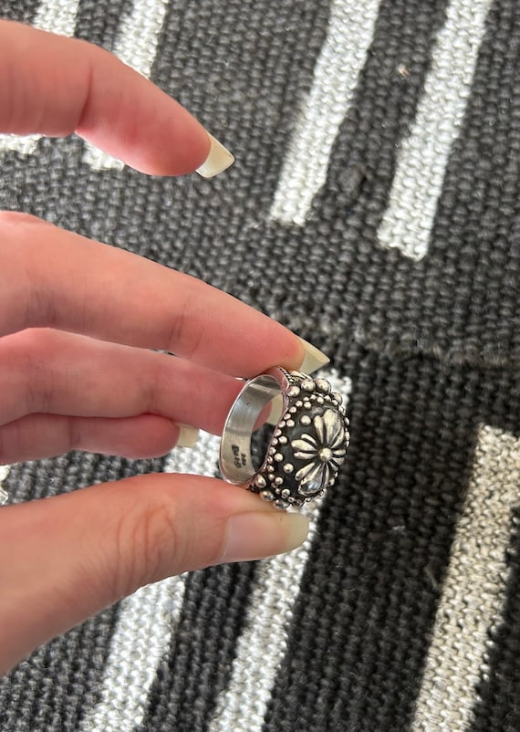 Heavy sterling silver vintage ring 70s - Gem