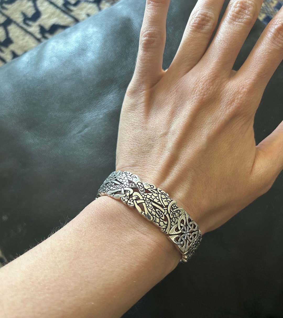 Celtic Knot Creature Bracelet Silver Filigree Viking, Dragon, Bird ...