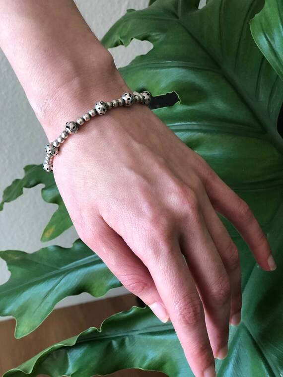 Vintage 90s Y2K Hollow Sterling silver bead chain bra… - Gem