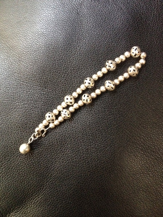 Vintage 90s Y2K Hollow Sterling silver bead chain bra… - Gem