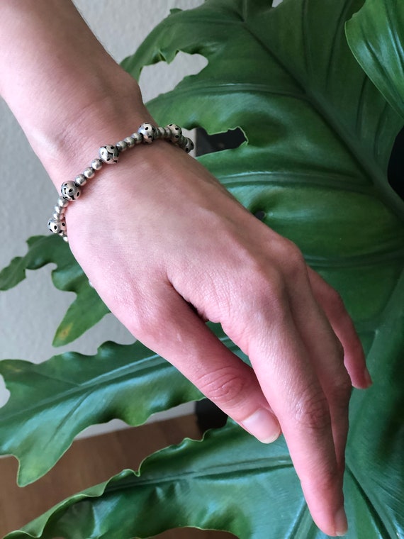 Vintage 90s Y2K Hollow Sterling silver bead chain bra… - Gem