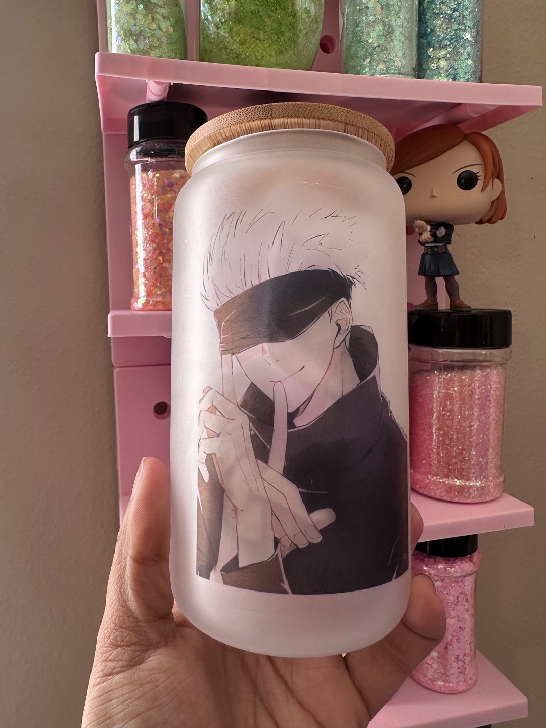 16oz Glass Can Gojo Saturo Gojo Jujutsu Kaisen Anime Glass Can 16oz ...