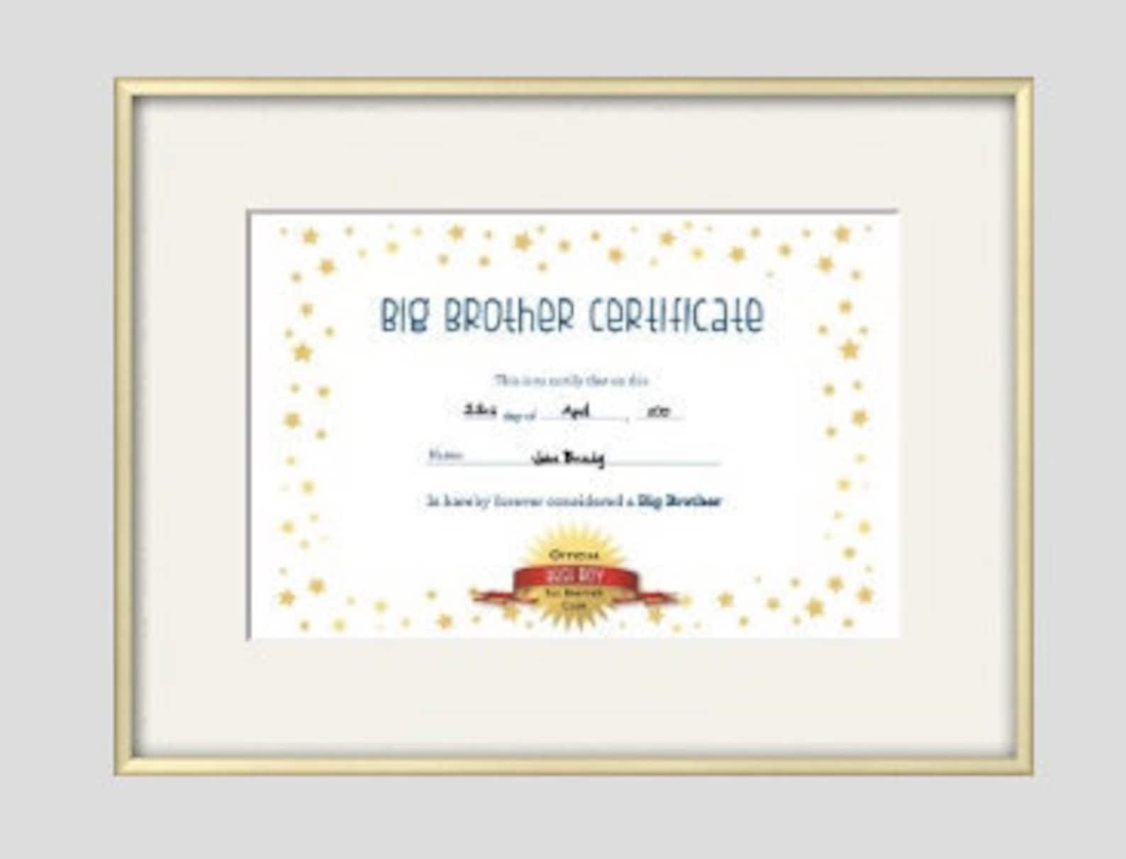 Big Brother Certificate, Big Brother Gift, Sibling Gift, New Baby Gift ...