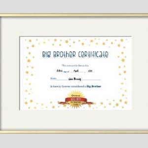 Big Brother Certificate, Big Brother Gift, Sibling Gift, New Baby Gift ...