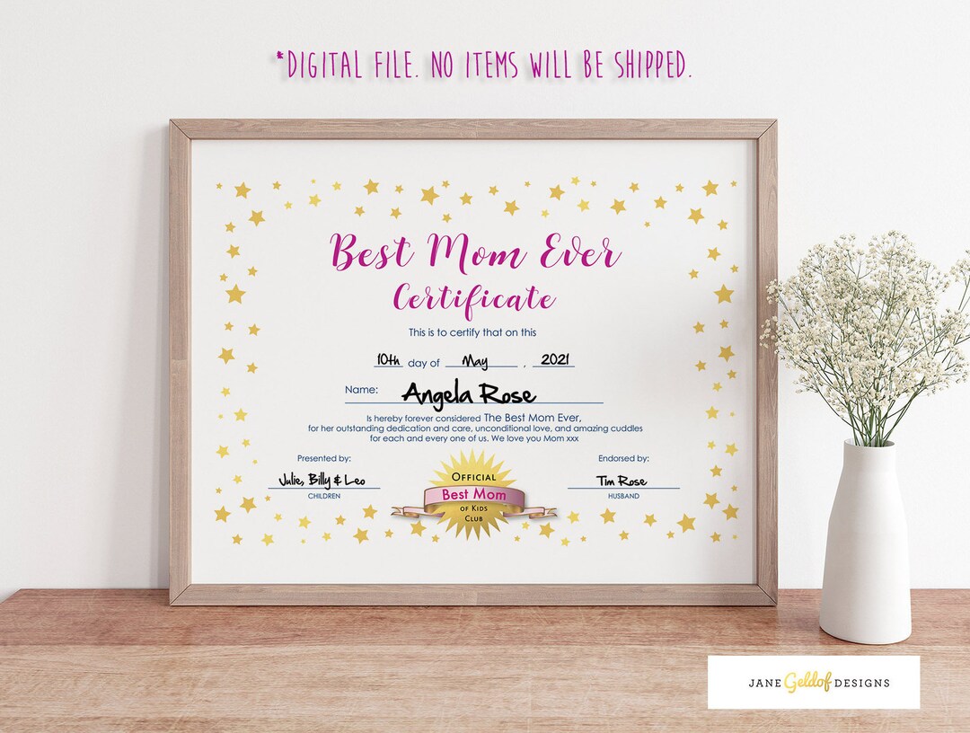 Best Mom Certificate - Gift for Mother's Day - Etsy