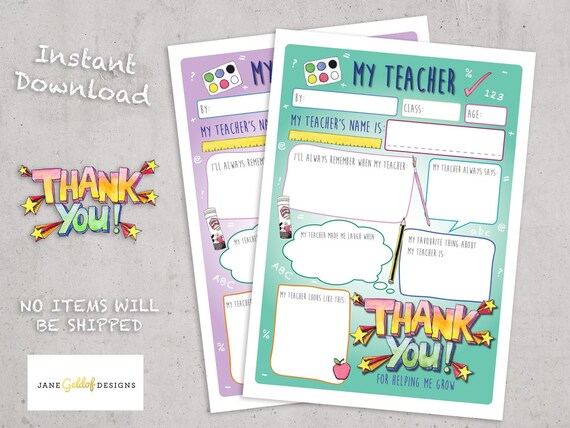 PRINTABLE Teacher Appreciation Page Thank You Teacher A4 - Etsy